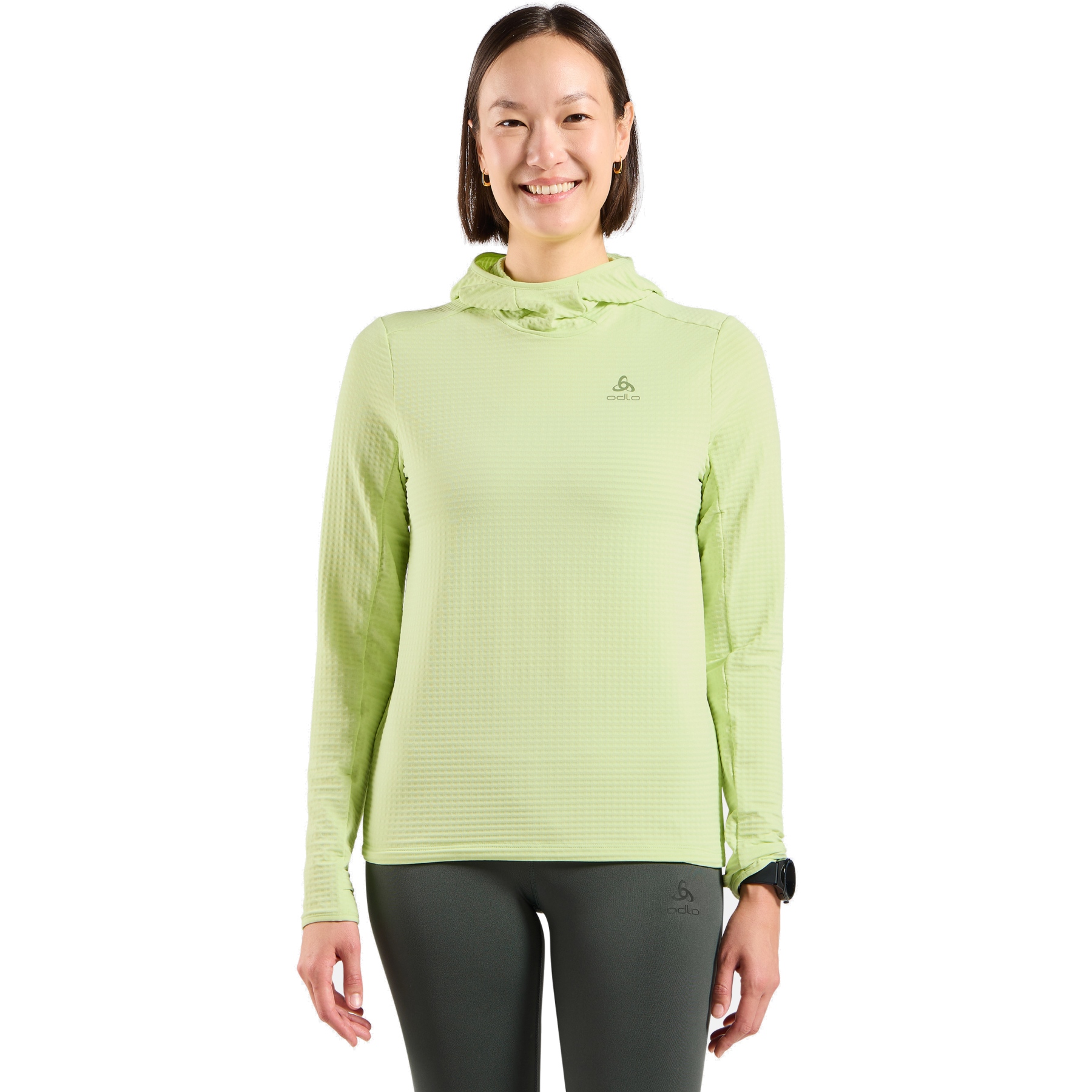 Odlo Essentials Thermal Hooded Running Mid Layer Women - shadow lime ...