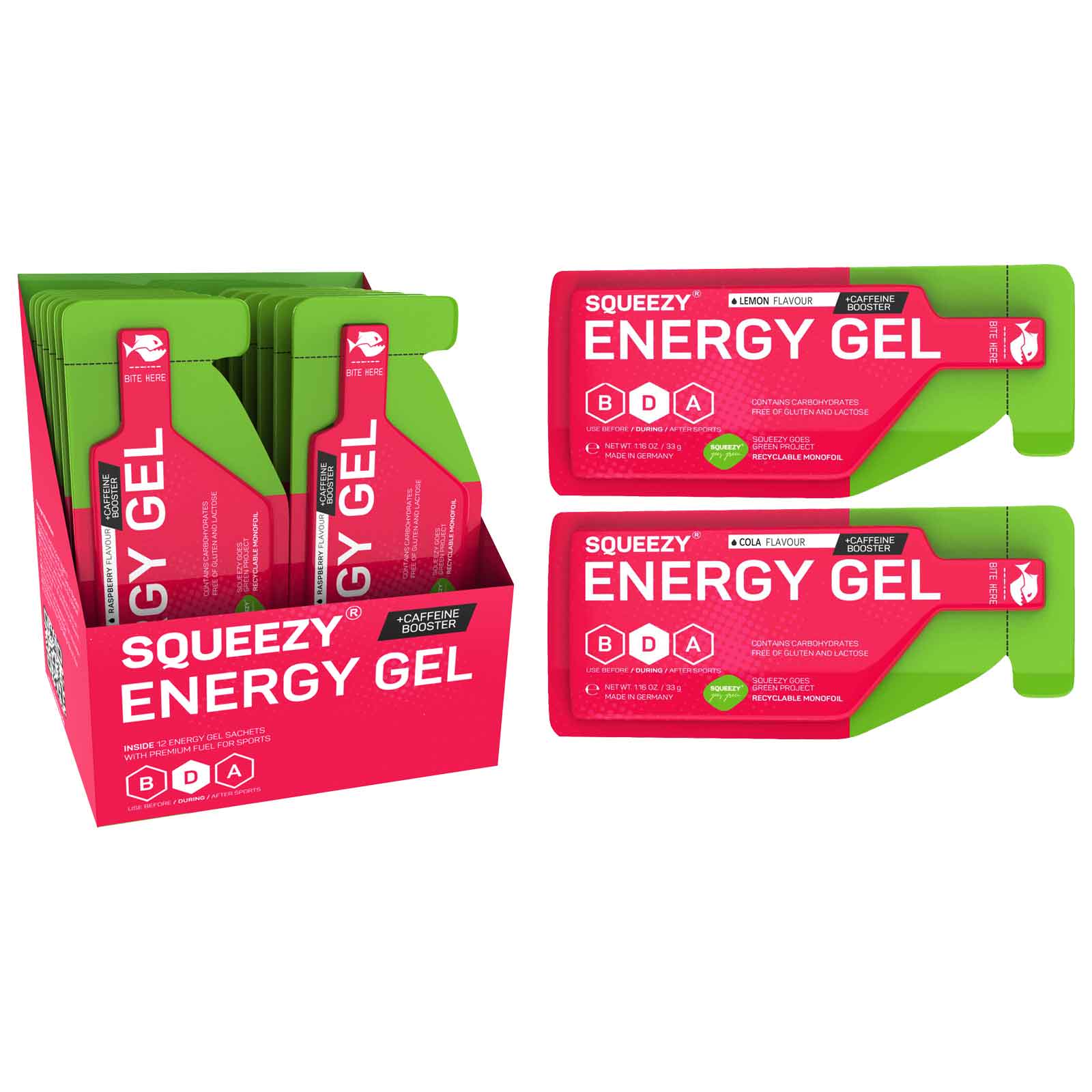 Squeezy Energy Super Bar Cherry with Carbohydrates + Caffeine - 12x50g ...