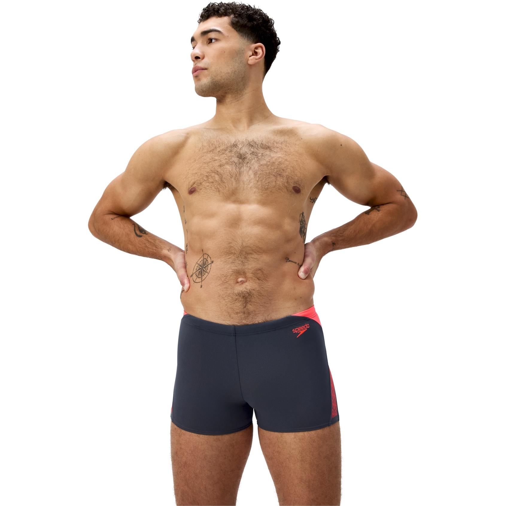 Speedo Hyperboom Splice Aquashort Herren - grey lead/neon coral | BIKE24