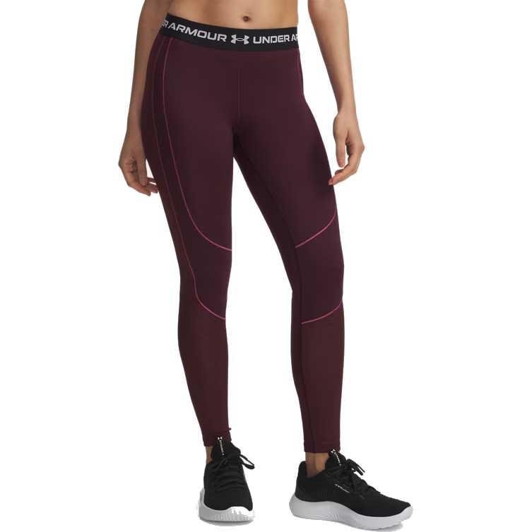 Under Armour Legging Femme - UA ColdGear® Textured - Dark Maroon/Fuchsia Dusk/White