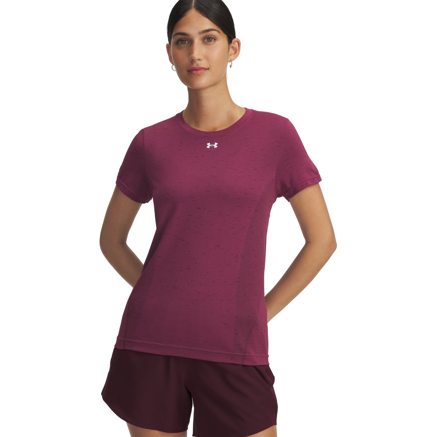 Under Armour UA Vanish Seamless Lockeres Kurzarm-Oberteil Damen - Fuchsia Dusk/Dark Maroon/White