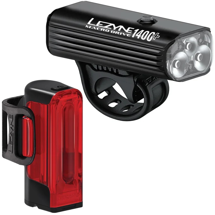 Lezyne Macro Drive 1400+ | Strip Drive Pro 400+ Light Set - w/o StVZO - satin black / black