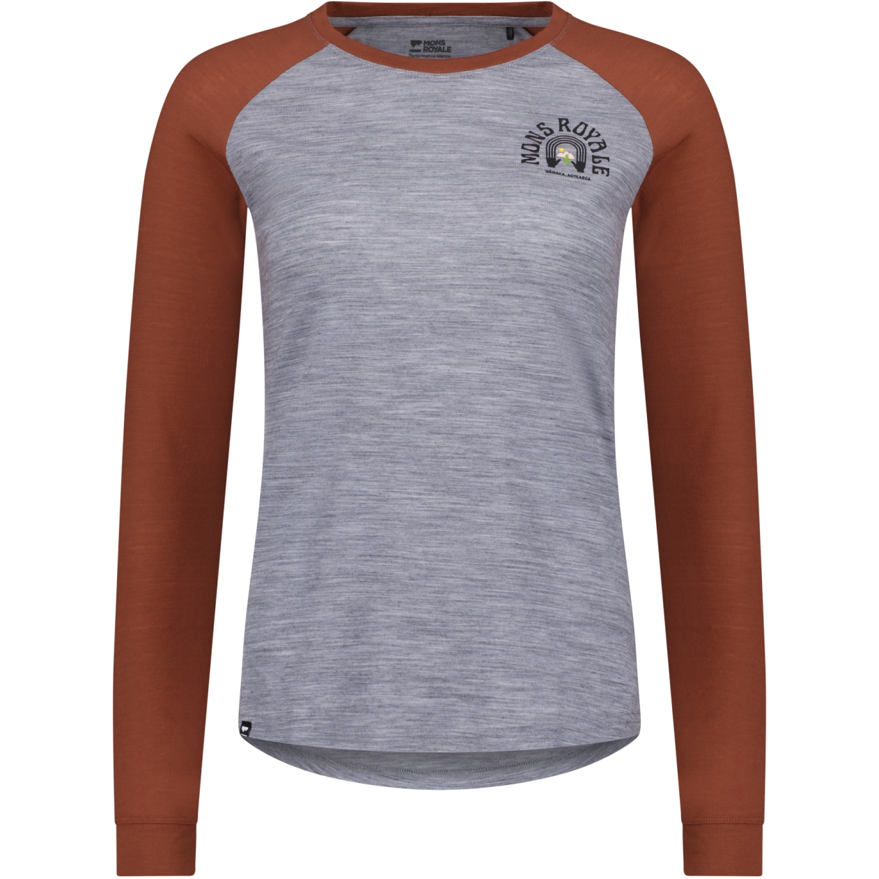 Mons Royale Icon Merino Raglan Long Sleeve Women - sienna / grey heather