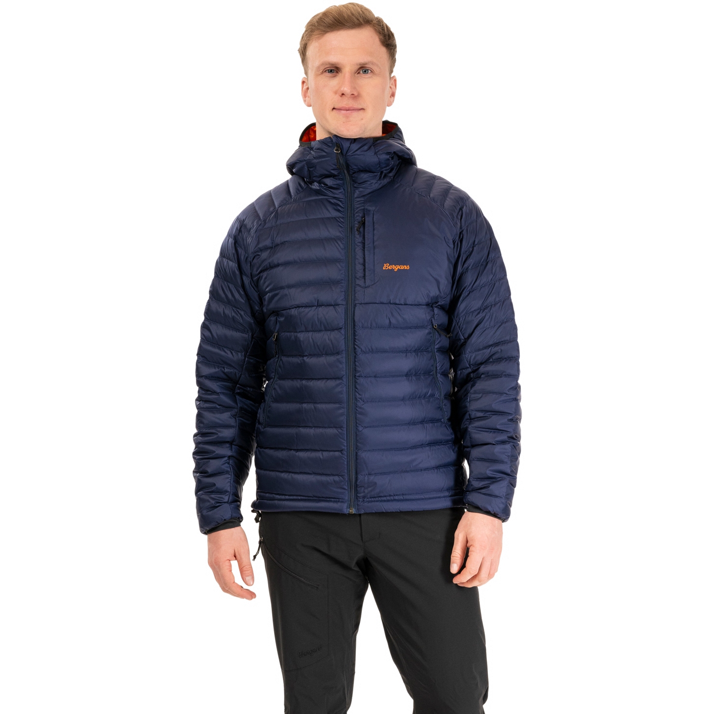 Bergans Vaagaa Light Down Jacket Hood Men - navy blue/alert orange | BIKE24