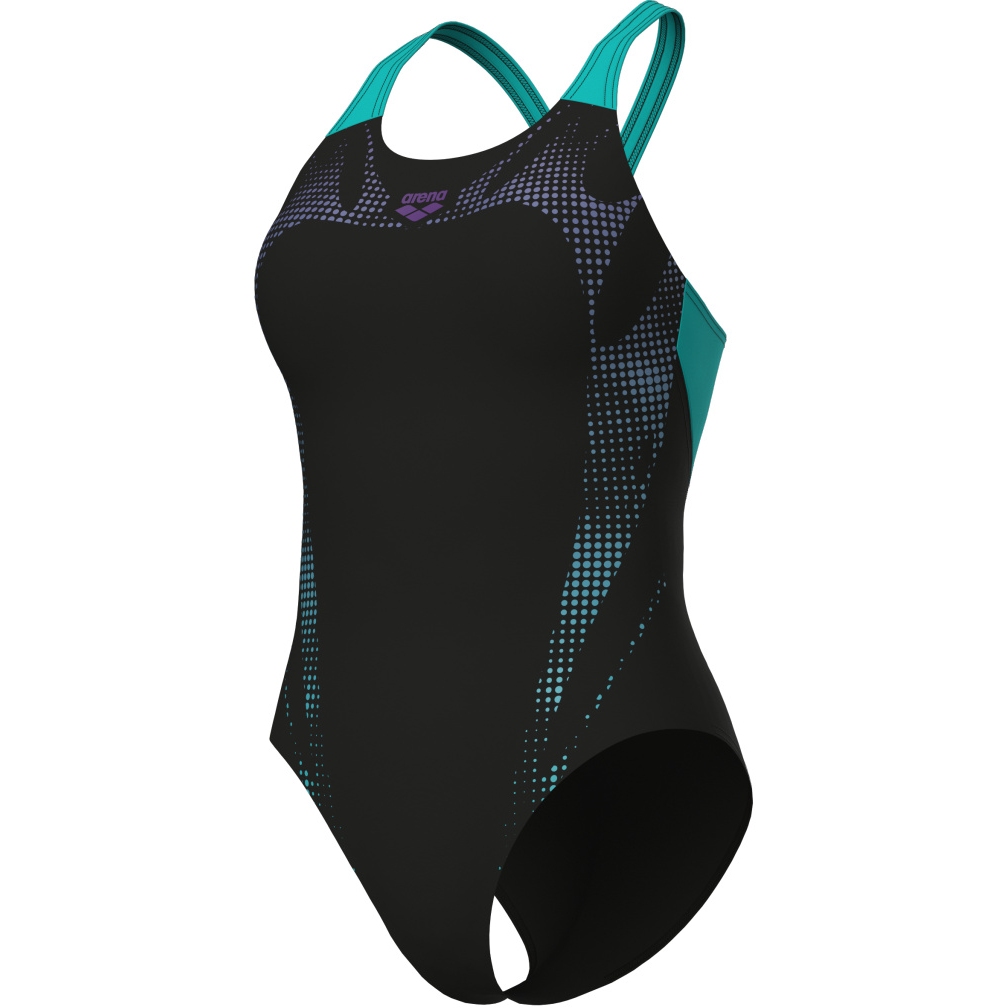 arena Feel Spider Web V Back Swimsuit Women - Black/Water | BIKE24