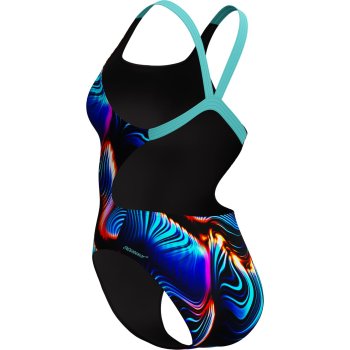 Speedo Allover Printed Leaderback Swimsuit Women - lava blur/speedo black