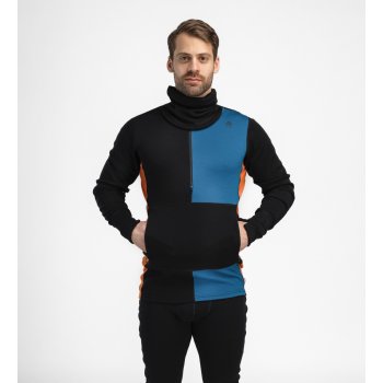 Aclima WarmWool Hoodsweater w/zip Men - jet black/corsair/gold flame ...