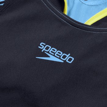 Speedo Placement Laneback Swimsuit Women - true navy/curious blue/lemon ...