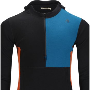 Aclima WarmWool Hoodsweater w/zip Men - jet black/corsair/gold flame ...
