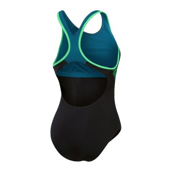 Speedo Placement Laneback Swimsuit Women - black/dark teal/harlequin green