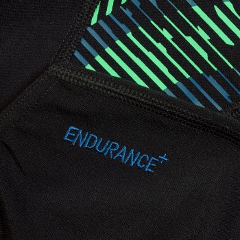 Speedo Placement Laneback Swimsuit Women - black/dark teal/harlequin green