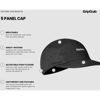 GripGrab 5 Panel Cap - Black | BIKE24