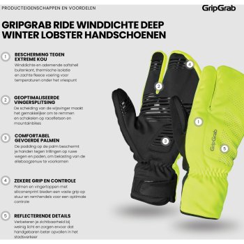 GripGrab Ride Windproof Deep Winter Lobster Gloves - yellow hi-vis | BIKE24