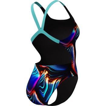Speedo Allover Printed Leaderback Swimsuit Women - lava blur/speedo black