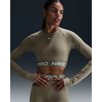 Nike Pro Dri-FIT Crop Long Sleeve Women - light army/white FV5484-320 ...